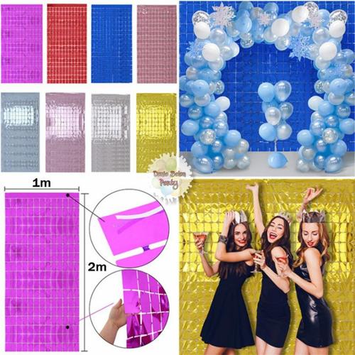 Promo Tirai Rumbai Foil Kotak / Backdrop Curtain Foil Kotak - Biru tua ...