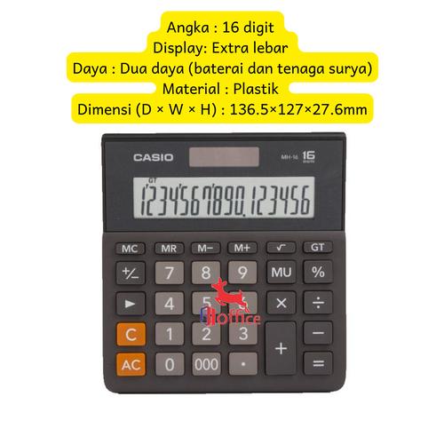 Jual CASIO KALKULATOR MH-16 - Hitam - Kalkulator Kantor - 16 digit ...