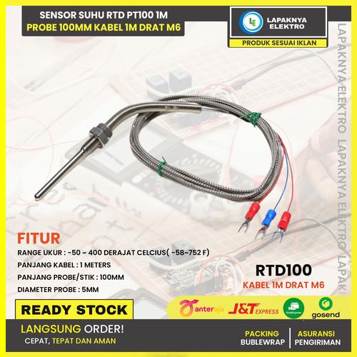 Jual Sensor Suhu RTD PT100 Thermocouple PT-100 Probe 100mm Kabel 1M ...