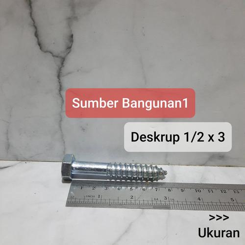 Jual Deskrup 1/2 x 3 baut sekrup putih kunci 19 skrup 7cm lag bolt ...