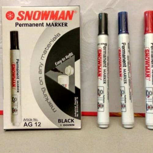 Jual Spidol Permanent merk SNOWMAN AG 12 - Hitam - Biru - Merah dan ...