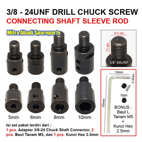 Jual 3/8" 24UNF DRILL CHUCK Connecting Shaft Rod + Kunci Hex + Baut L ...