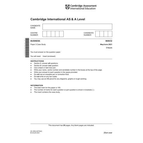 Jual A level Business 9609 2012-2021 May/June past papers and mark ...