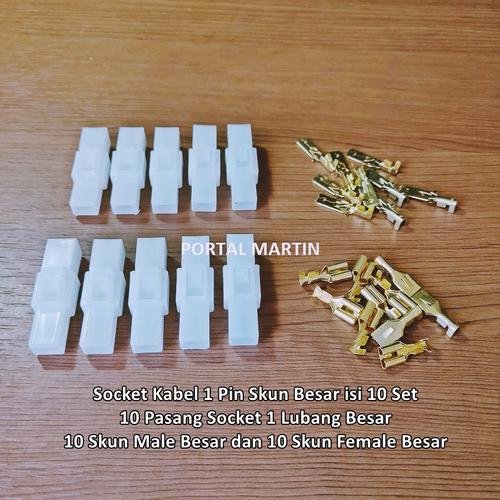 Jual Socket Kabel 1 Pin Skun Besar Male Female isi 10 set Socket Lock ...