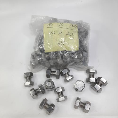 Jual Baut + Mur Hex Bolt + Nut Stainless SS 304 M12 X 20MM (Per Set ...