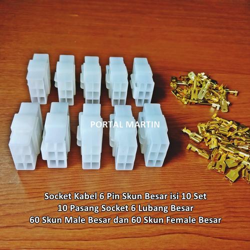 Jual Socket Kabel 6 Pin Skun Besar Male Female isi 10 set Socket Lock ...