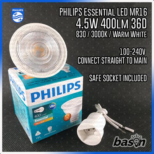 Promo PHILIPS Essential LED MR16 4.5W 36D 830 100-240V - Warm White ...
