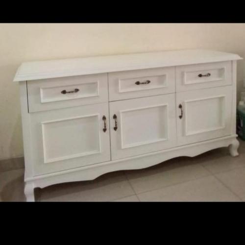 Jual buffet rata full putih/bufet/rak tv retro putih classik laci 3 ...