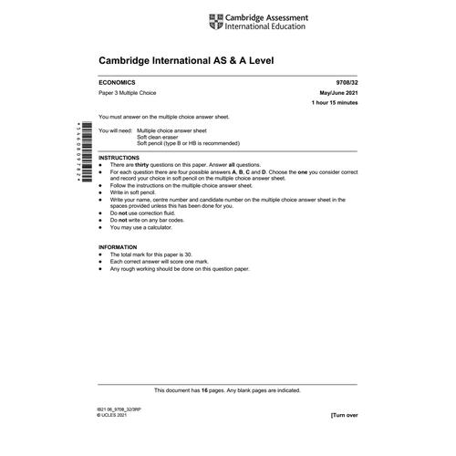 Jual A level Economics 9708 2012-2021 May/June past papers and mark ...