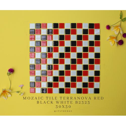 Jual Mosaic Tile Mozaik Kaca Terranova RED BLACK WHITE B2323 30 x 30 CM ...
