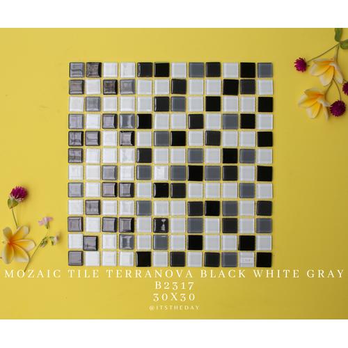 Jual Mosaic Tile Mozaik Kaca Terranova Black White Gray B2317 30 x 30 ...
