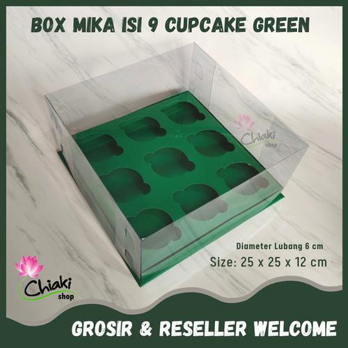 Jual Box Mika Cupcake isi 9 HIJAU 25x25x12 Kotak Mika Donat Dus Kue ...