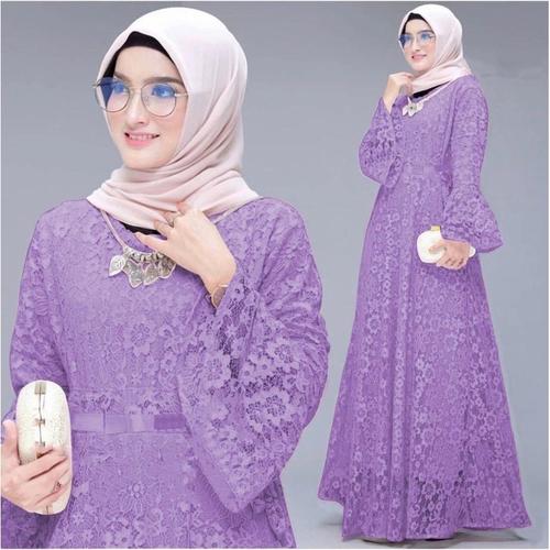 Jual NEW gamis yunita dress ungu lilac pesta brukat gliter S M L XL XXL ...