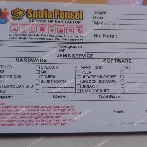 Jual Cetak Nota Konter Service HP Cellular 3ply Uk. 1/4 F4 - Jakarta ...