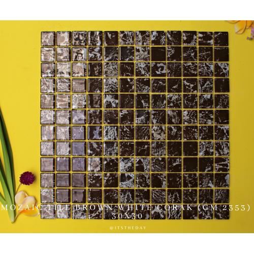 Jual Mosaic Tile Mozaik Kaca Brown White Coklat Putih Corak GM2353 ...