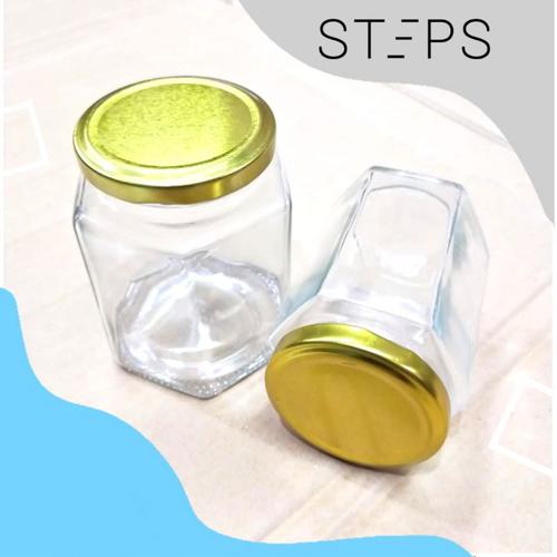 Jual BOTOL KACA / JAR SELAI BENING SEGI ENAM TUTUP GOLD - 180ml ...