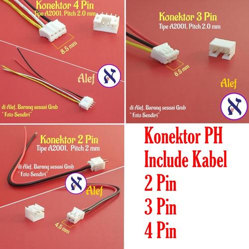 Jual Konektor PH 2 3 4Pin A2001 LHE kabel pitch 2.0 jst White Housing molek - PH 2 PIN+Kabel ...