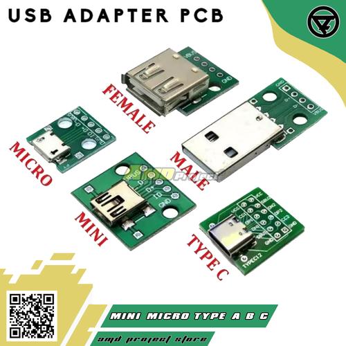 Jual Adapter USB Mini Micro Male Female Converter PCB 2.54mm Type A B C ...