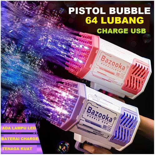 Jual MAINAN PISTOL BUBBLE GUN 64 HOLE LUBANG MESIN USB SHOT SABUN ADA ...