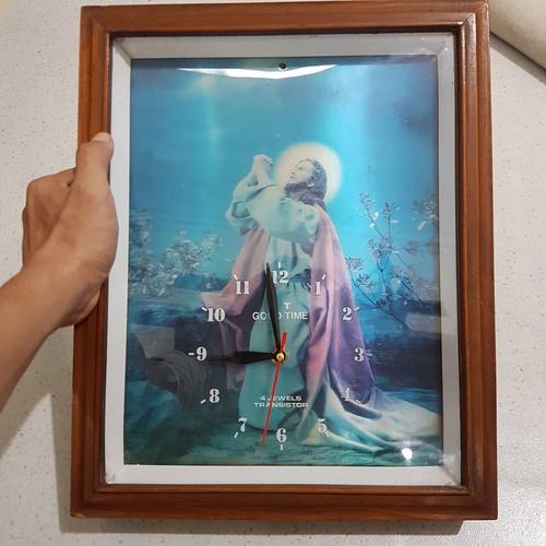 Jual Jam jadul pajangan 3 dimensi Yesus Kristus frame kotak kayu jati ...