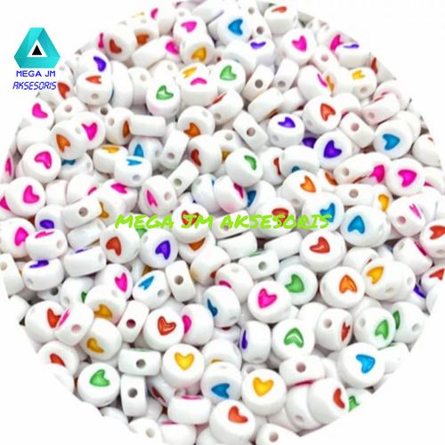 Jual (100 psc) Manik Manik Model Love Model Bulat Pipih Bahan Meronce ...