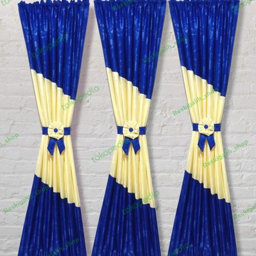 Jual gorden kupu-kupu tebal kombinasi miring biru dan cream - T.190cm ...