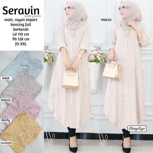 Jual SERAVIN LONG TUNIK WANITA|TUNIK RAYON|ATASAN WANITA KANTOR|TUNIK ...