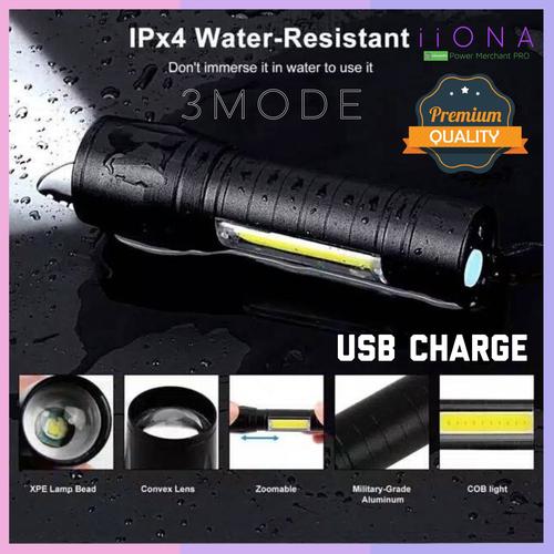 Promo Senter LED SWAT Police Mini Super Terang Zoom USB COB TaffLED ...