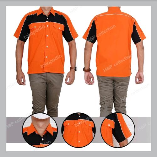Jual KEMEJA SERAGAM KERJA / POLOS OREN COMBI HITAM - Orange, XXL ...