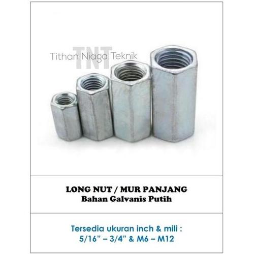 Jual long nut galvanis 5/8x11G mur panjang 5/8 drat 11G ukuran inchi 5/ ...
