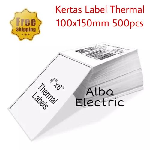 Jual Kertas Printer Label Thermal 100 x 150 500 Pcs Label Resi A6 ...