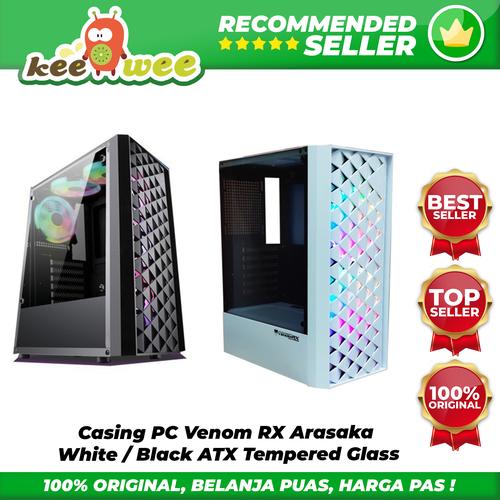 Jual Casing PC Venom RX Arasaka White / Black ATX Tempered Glass ...