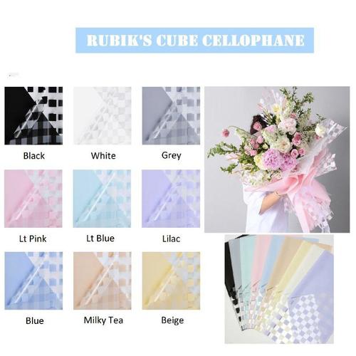 Jual flower wrapping cellophane buket bunga motof cube kotak transparan ...