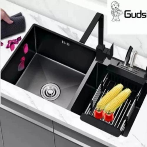Jual kitchen sink 8245 Black lengkap kran siku/Kran L/Kitchen set ISAN ...