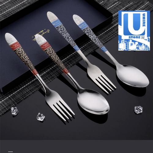 Jual Sendok makan stainless motif batik set 1 lusin isi 12 pcs - Garpu ...