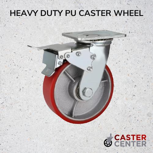 Jual Roda Troli / Trolley / Troly PU Heavy Duty Diameter 4" Plat Rem ...