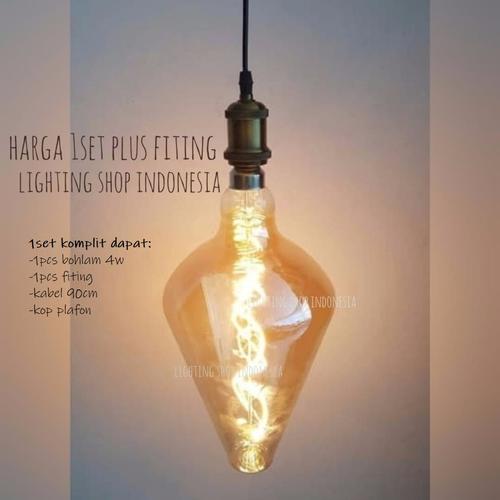 Jual Lampu gantung hias + bohlam L176ak edison jumbo gede mewah led 4w ...
