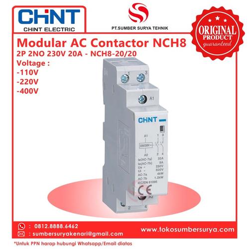 Jual Modular AC Contactor NCH8-20/11 2P 1NO+1NC 20A 110V 220V 400V ...