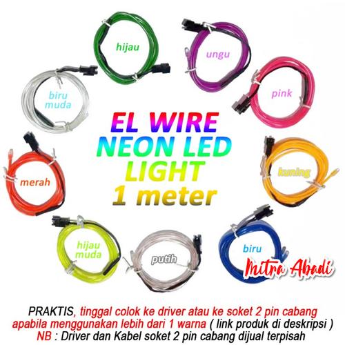 Jual Lampu LED EL WIRE 1 Meter + Kabel Socket Konektor READY TO USE ...
