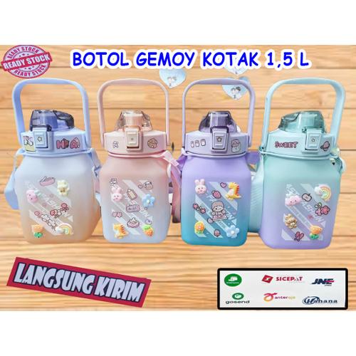 Jual Botol Minum Gemoy Kotak Gradasi Viral 1.5 Liter Free Stiker - Ungu ...