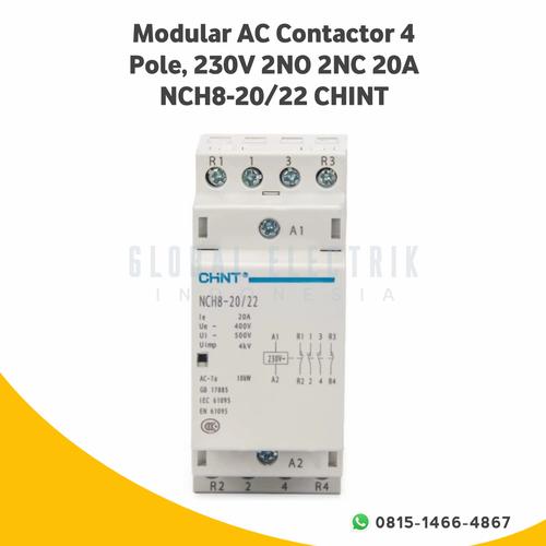 Jual Modular AC Contactor 4 Pole, 230V 2NO 2NC 20A NCH8-20/22 CHINT ...