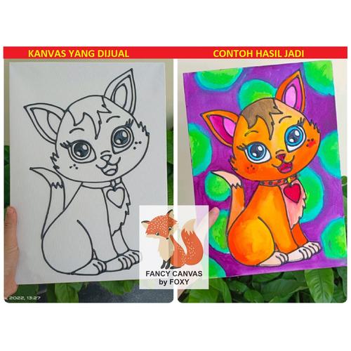 Jual kanvas lukis anak OUTLINE GARIS TIMBUL gambar kucing cat - Kota ...