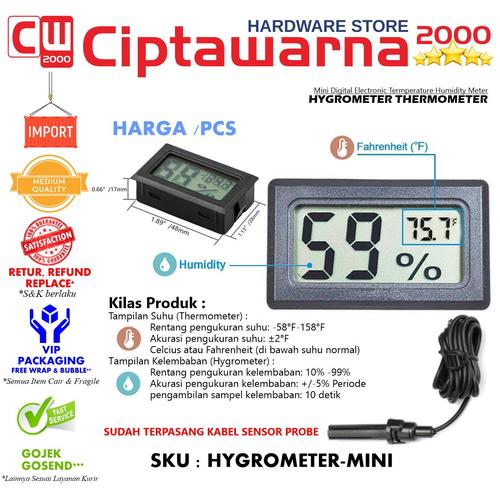 Jual Mini Digital Thermometer / Termometer + Hygrometer Probe Kabel ...