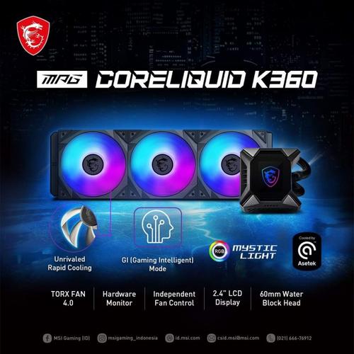 Jual AIO Water Cooling MSI MPG CORELIQUID K360 CPU Liquid Cooler 2.5" LCD - Kota Bandung ...