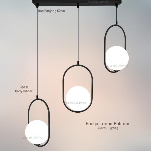 Jual Lampu gantung 3in1 kaca modern meja island kop panjang 1set 3 lampu - Tipe B Hitam, Kop ...