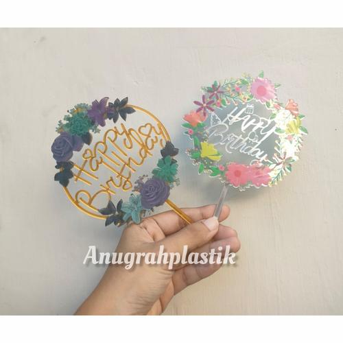 Jual Topper motif Bunga hiasan Kue ulang tahun / Cake toper Happy ...