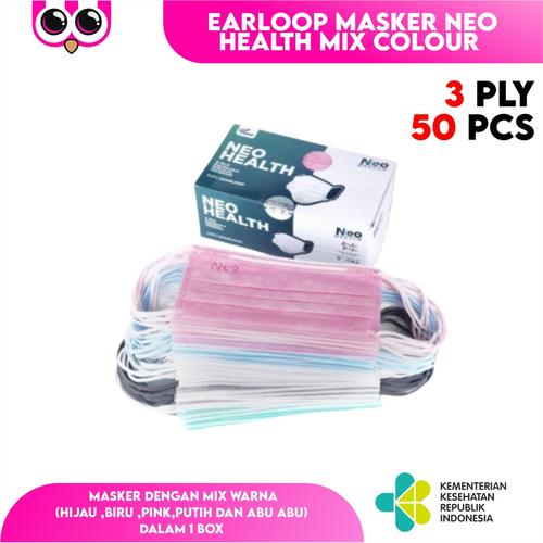 Jual [ MIX WARNA ] EARLOOP MASKER NEO HEALTH MIX COLOUR 3 PLY ISI 50 ...
