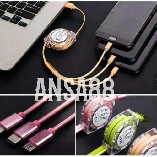 Jual KABEL ROLL TARIK 3IN1 2.4A SETARA FAST CHARGING KABEL CASAN 3IN1 ...