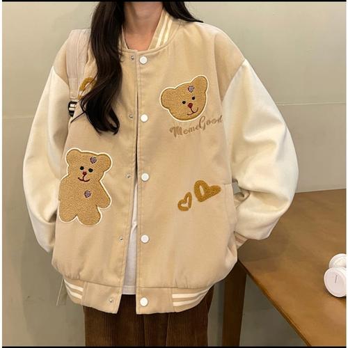Jual MEME GOOD BEAR HEART VARSITY BASEBALL JACKET BISBOL - cream - Kab ...