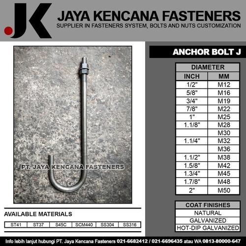 Jual Anchor Bolt J / Angkur M20 x 400 mm (ST37 / ST41 / S45C) - Jakarta ...